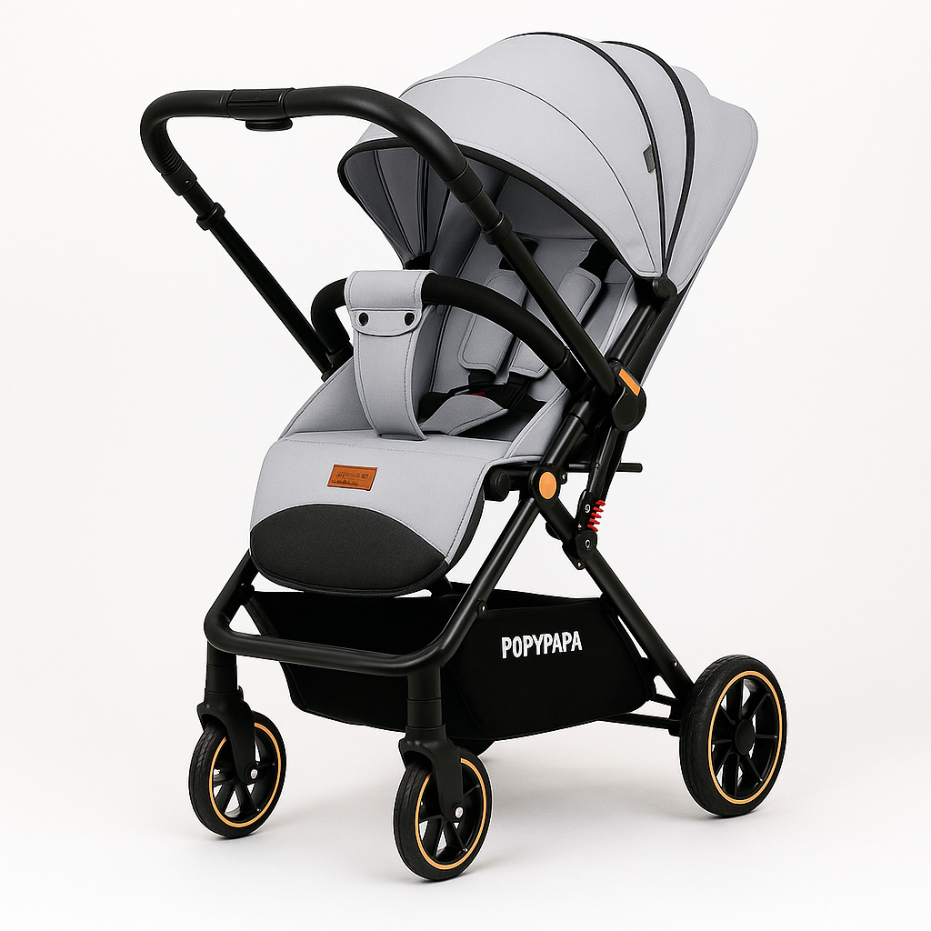 POPYPAPA - Baby Stroller with Two Way Retractable Push Bar - Silver